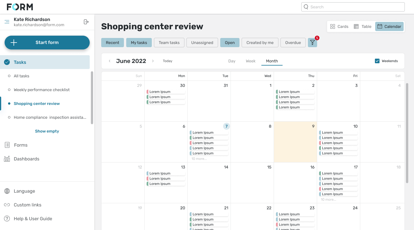 Tasks on the Calendar at Online Portal